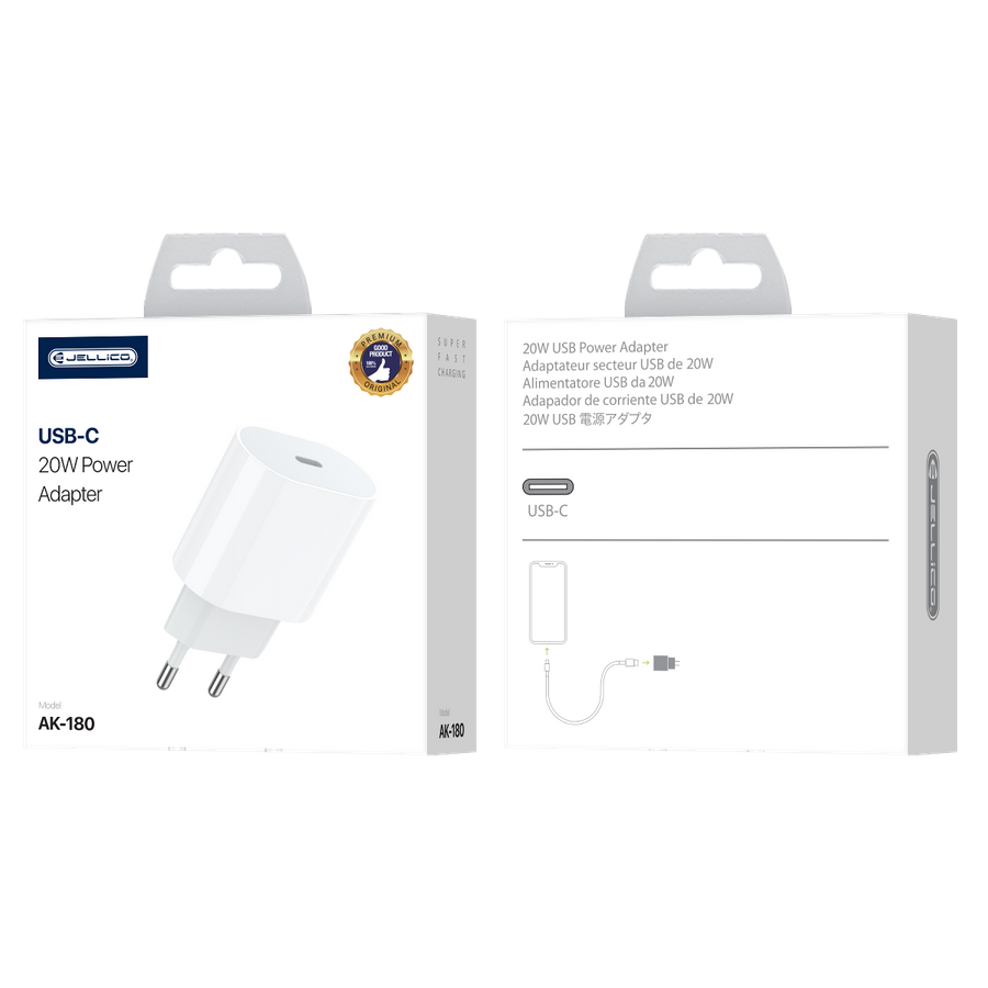 JELLICO wall charger AK180 PD 20W 1xUSB-C White - Hurtownia DreamGSM